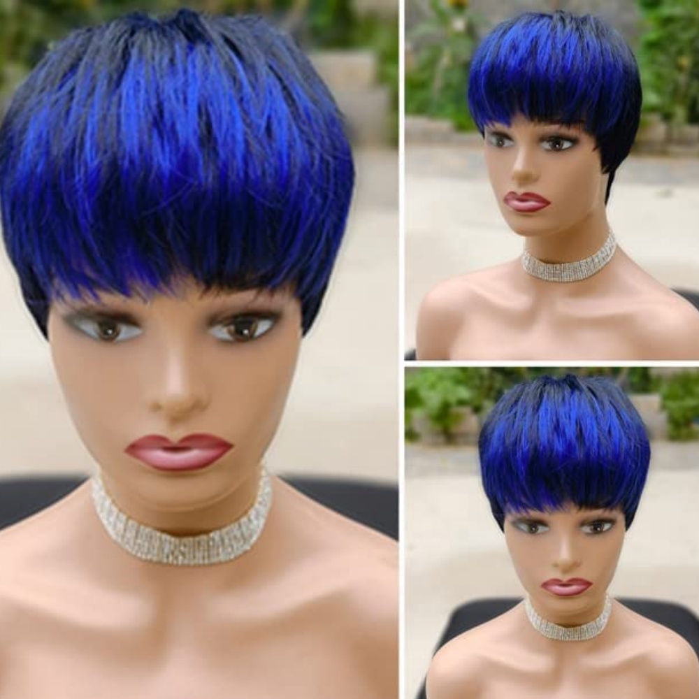 Korte syntetiske parykker med pandehår kort pixie-... – Grandado