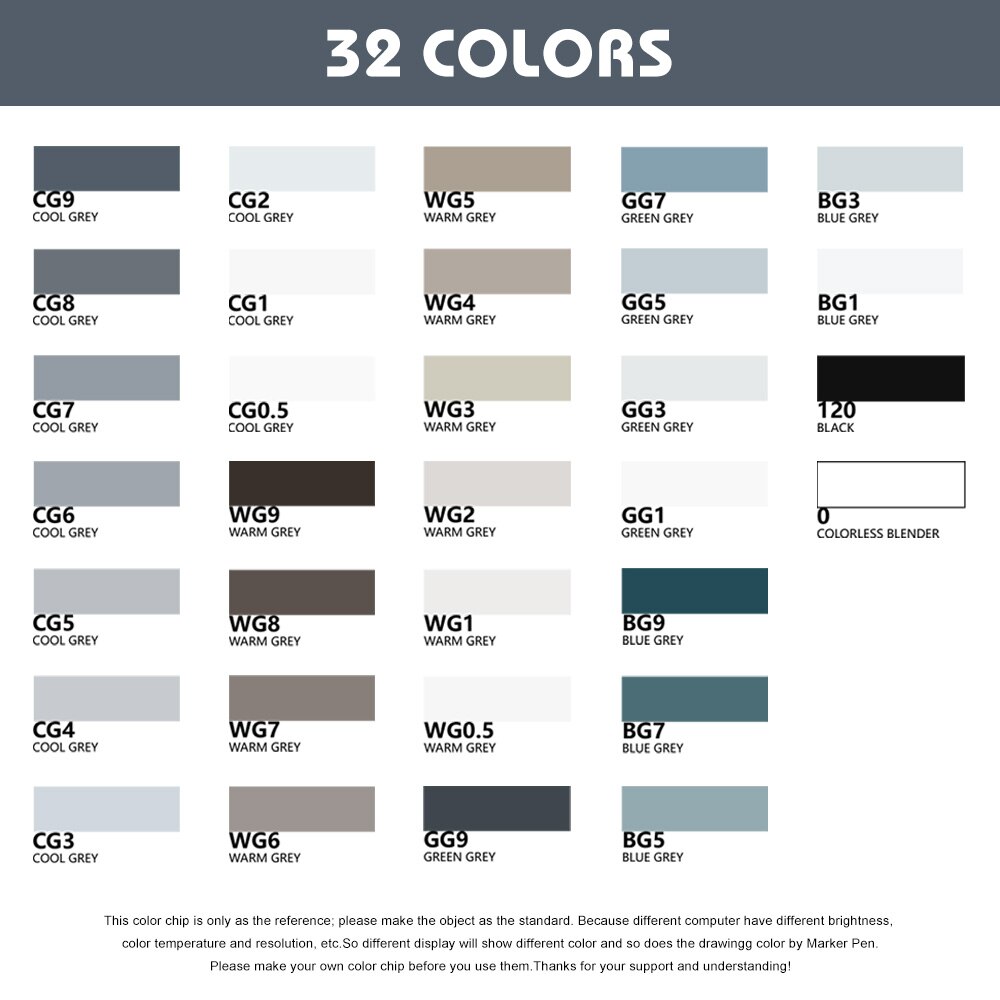 Arrtx ALP Grey Tone 32 Colors Alcohol Markers Dual... – Grandado