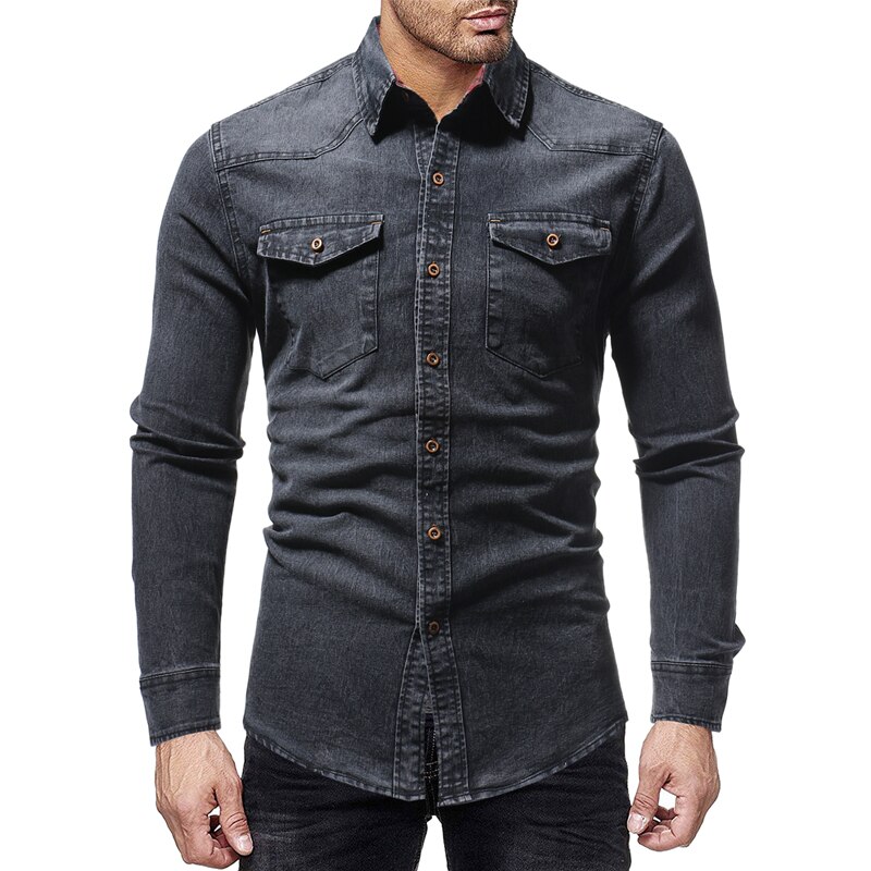 Denim-Shirt Heren Denim Shirts Lange Mouwen Casual... – Vicedeal
