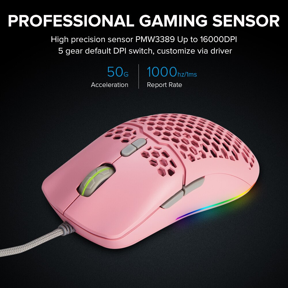Delux M700 PMW3389 Pink Gaming Mouse 67g Lightweig... – Grandado