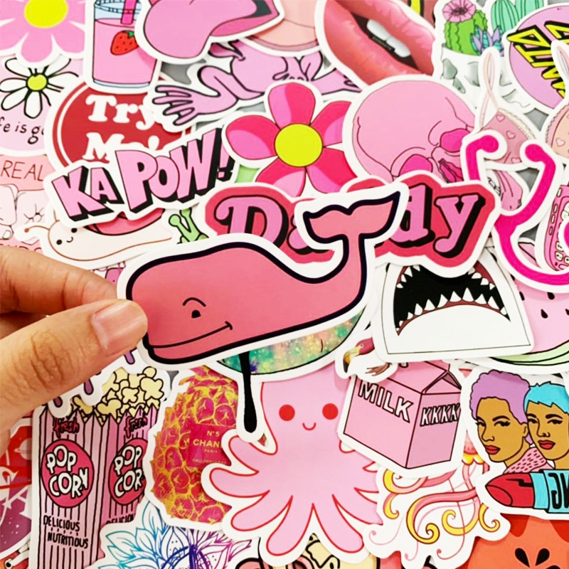 50Pcs PVC Waterproof Girls Kawaii Pink Fun Sticker... – Vicedeal