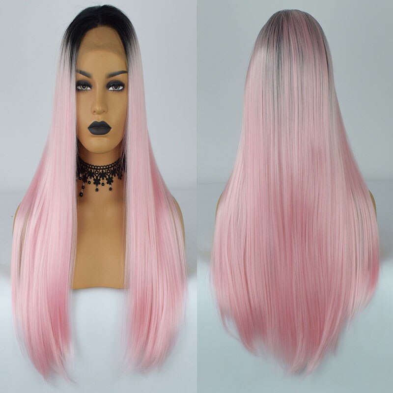 Bombshell Black Ombre Pink Straight Synthetic Hair... – Vicedeal