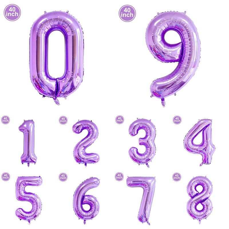 Foil Balloon Balloon 0-9 Numbers Wedding Purple Bi... – Grandado