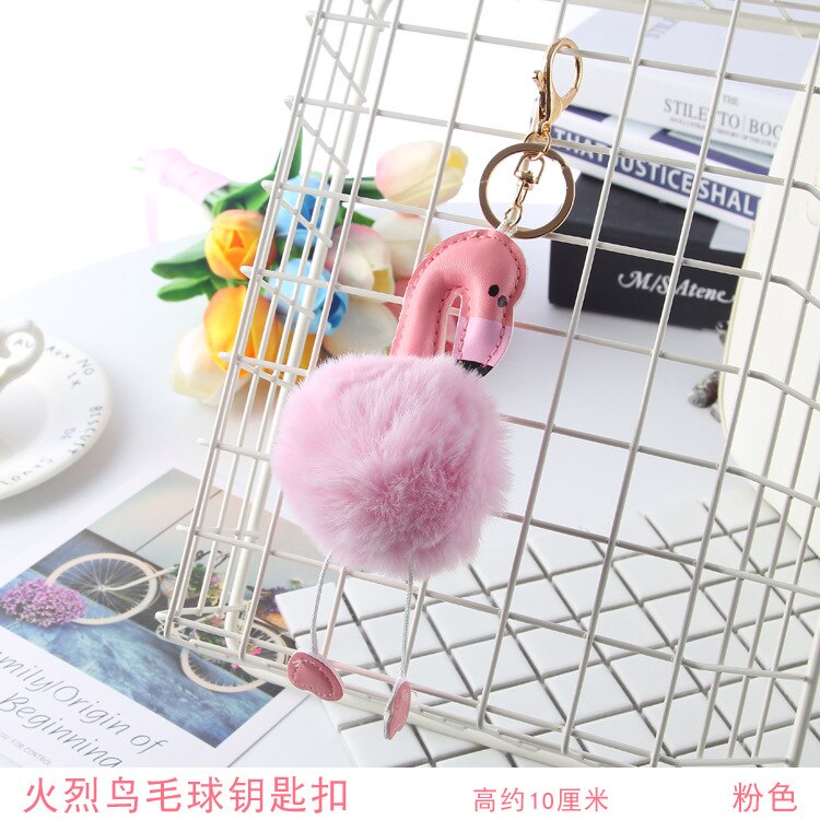 and practical flamingo fur ball wool key chain pen... – Grandado