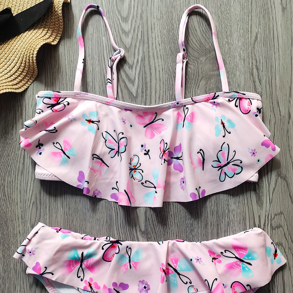 Flounce Girl Swimsuit Kids Butterfly Print Girl Bi... – Vicedeal