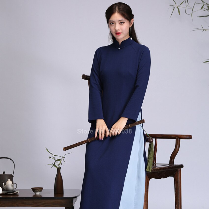 Oriental Vietnam Ao Dai Patchwork Tight Bodycon Wo... – Vicedeal