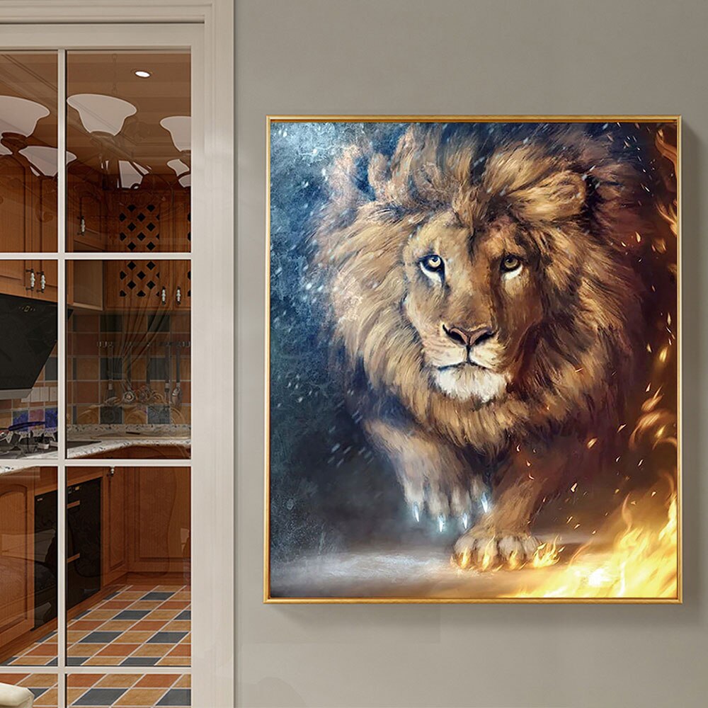 Ijs en Vuur Leeuw Diamant Schilderij dier Ronde Vo... – Vicedeal