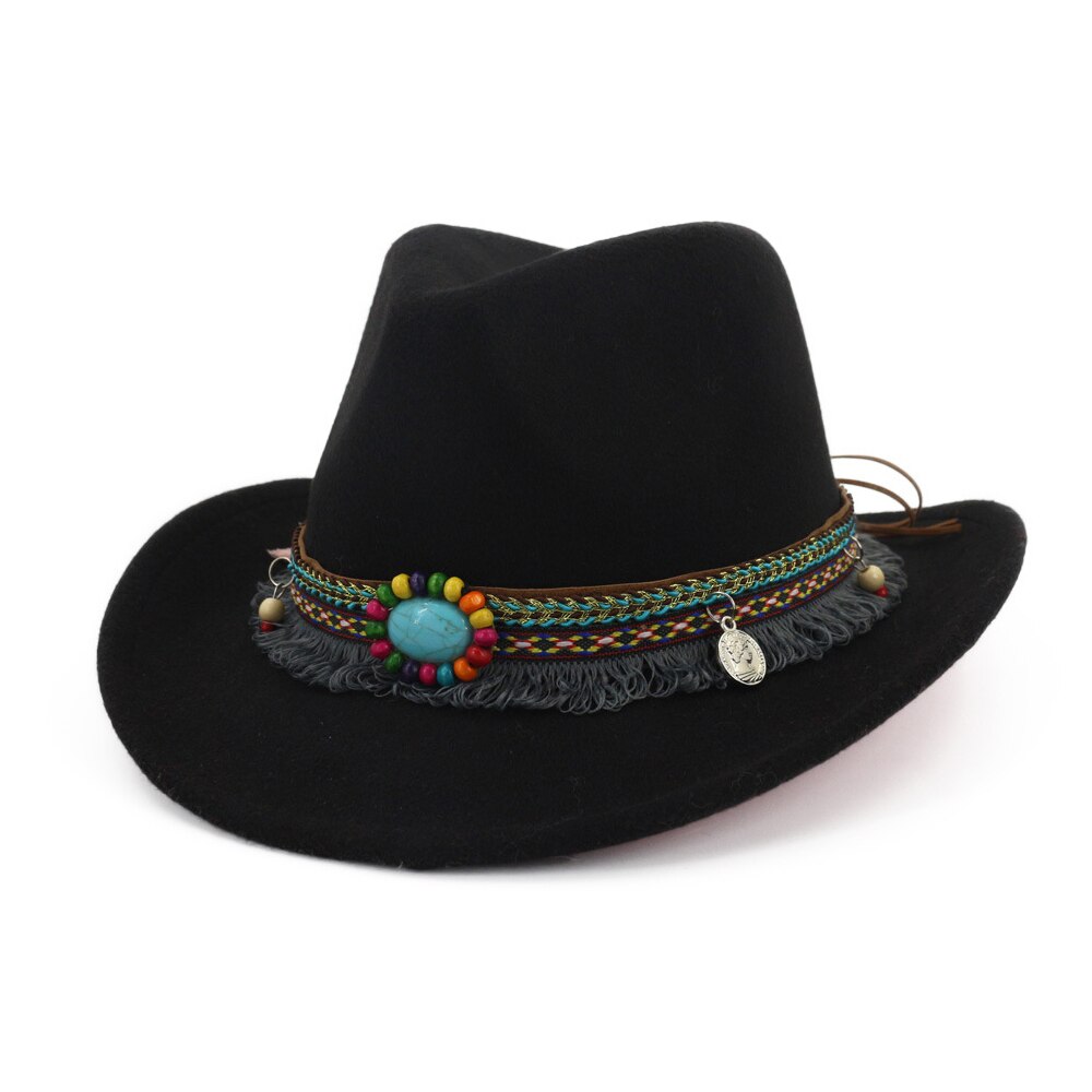 Men Women Western Cowboy Fedora Hat With Tassel Ri... – Grandado