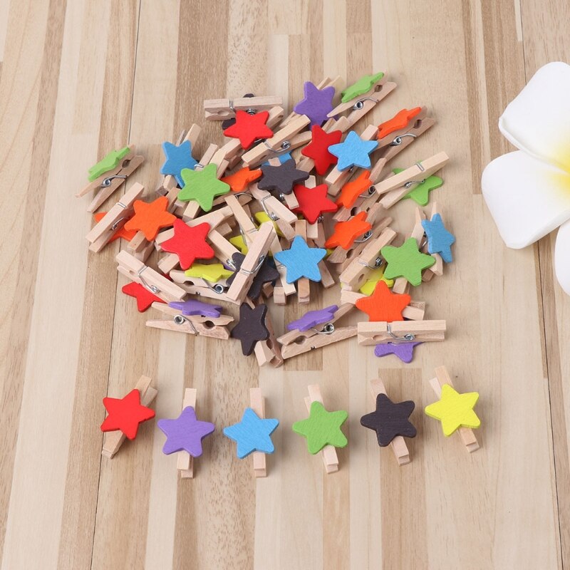 50Pcs Colored Star Mini Wooden Craft Clips Card Ph... – Vicedeal