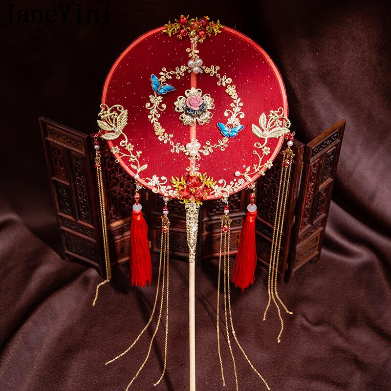 Janevini Vintage Rode Chinese Bridal Fan Kunstmati... – Grandado