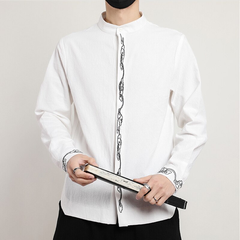 Traditional Chinese Linen Shirts for Men Black Whi... – Grandado