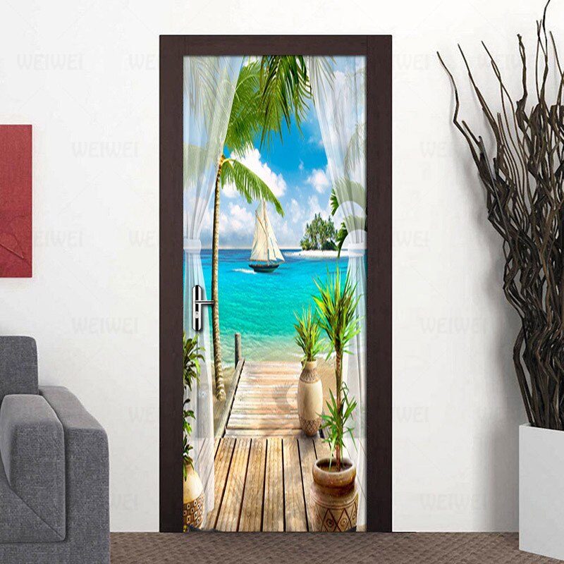 Balcony Sea View 3D Door Sticker Wall Painting Liv... – Grandado