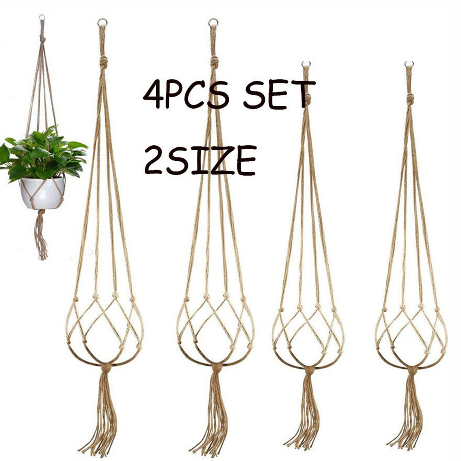 4 Pcs Plant Hanger Jute Pot Holder Indoor Hemp Rop... – Grandado
