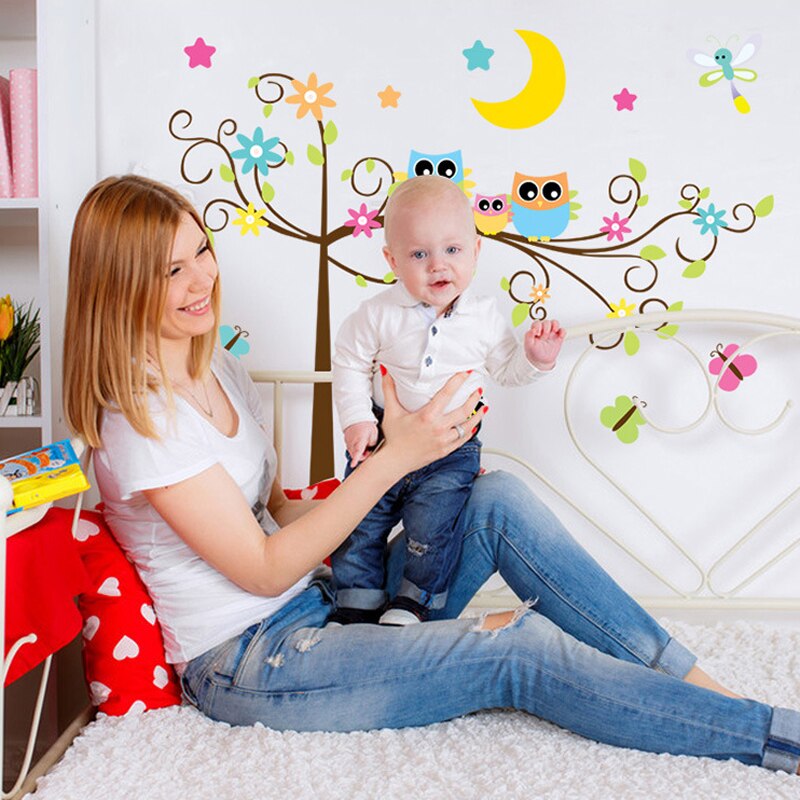 Sweet cute owl on the tree wall stickers for kids ... – Vicedeal