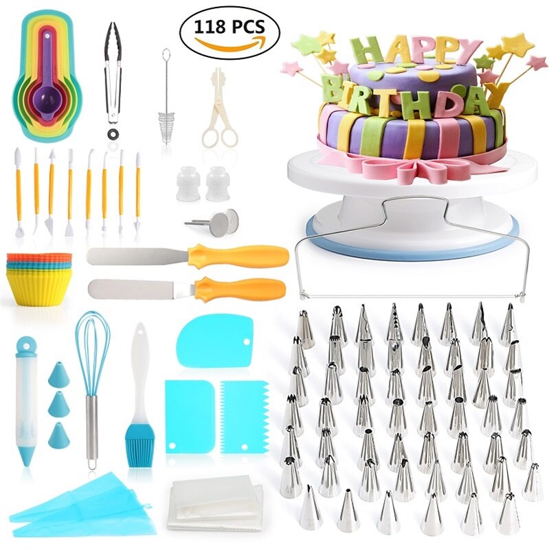 Cake Decorating Set Supplies Turntable Stand Steel... – Grandado