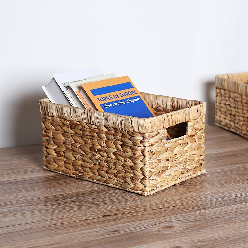 Natural Straw Rectangular Desktop storage basket W... – Vicedeal