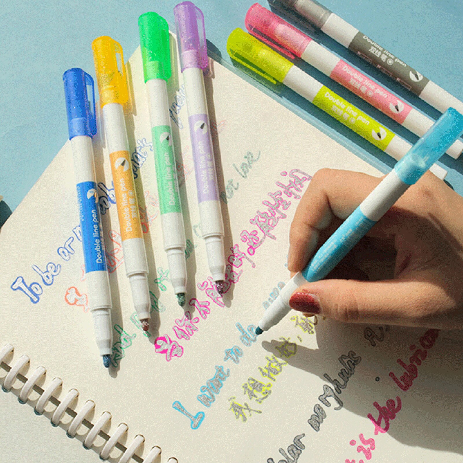 IN STOCK 8PCs Colrful Dream double pen Double-line... – Grandado