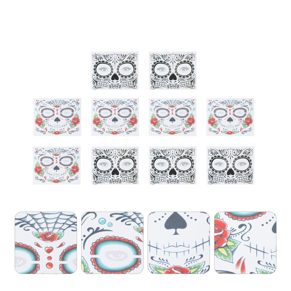 10 Sheets Skull Temporary Face Tattoos Face Sticke... – Grandado