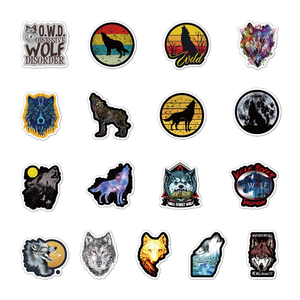 50pcs Cartoon Animals Wolf PVC Computer Sticker Su... – Grandado