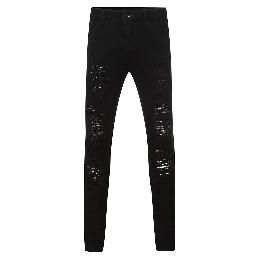 Long Pencil Pants Ripped Jeans Men Slim Biker Zipp... – Grandado