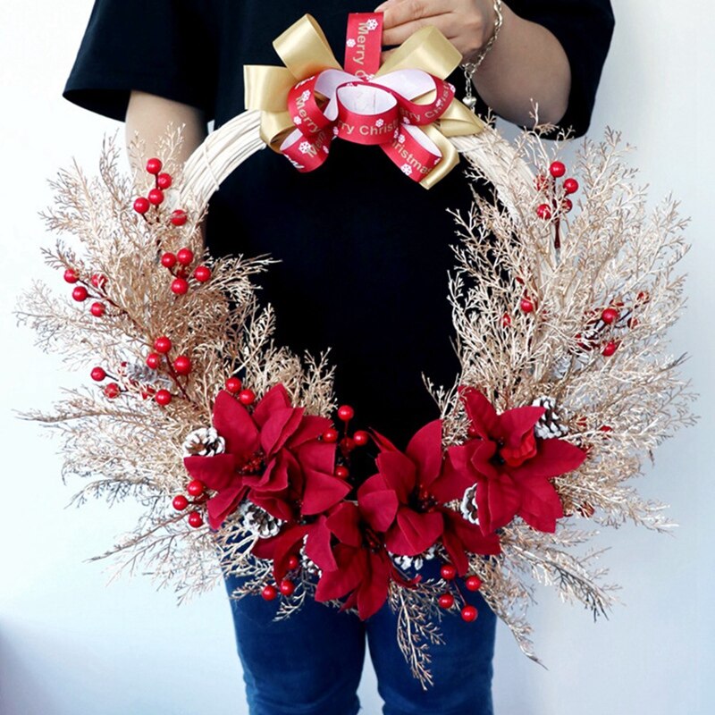 Simulation Gold Wreath Christmas Door Decoration W... – Grandado