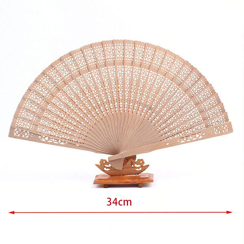 Engraved Wooden Folding Hand Fan Hollow Incense Wo... – Grandado