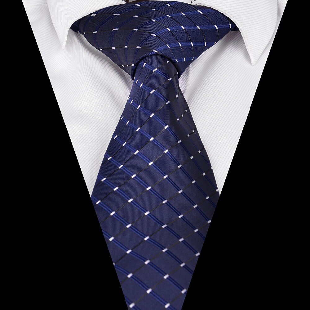 Men`s Tie Blue Checked Jacquard Woven Necktie Grav Vicedeal