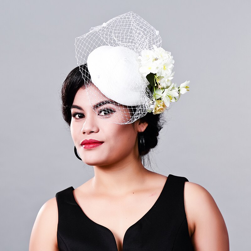 Wit Mesh Mode Tovenaar Hoed Met Fancy Bloem Haar C... – Vicedeal