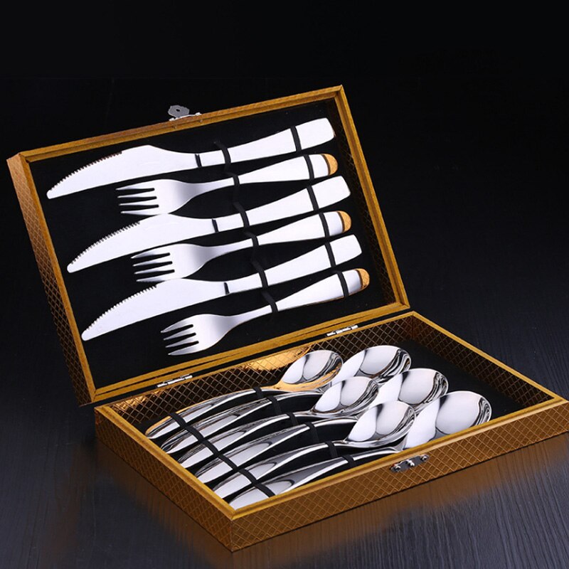 12/24 PCS Dinnerware Set Silver Stainless Steel Fl... – Grandado