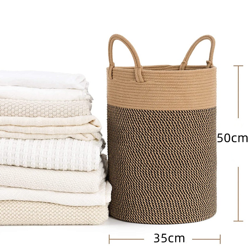 50L Woven Laundry Basket, Cotton Rope Storage Hamp... – Grandado