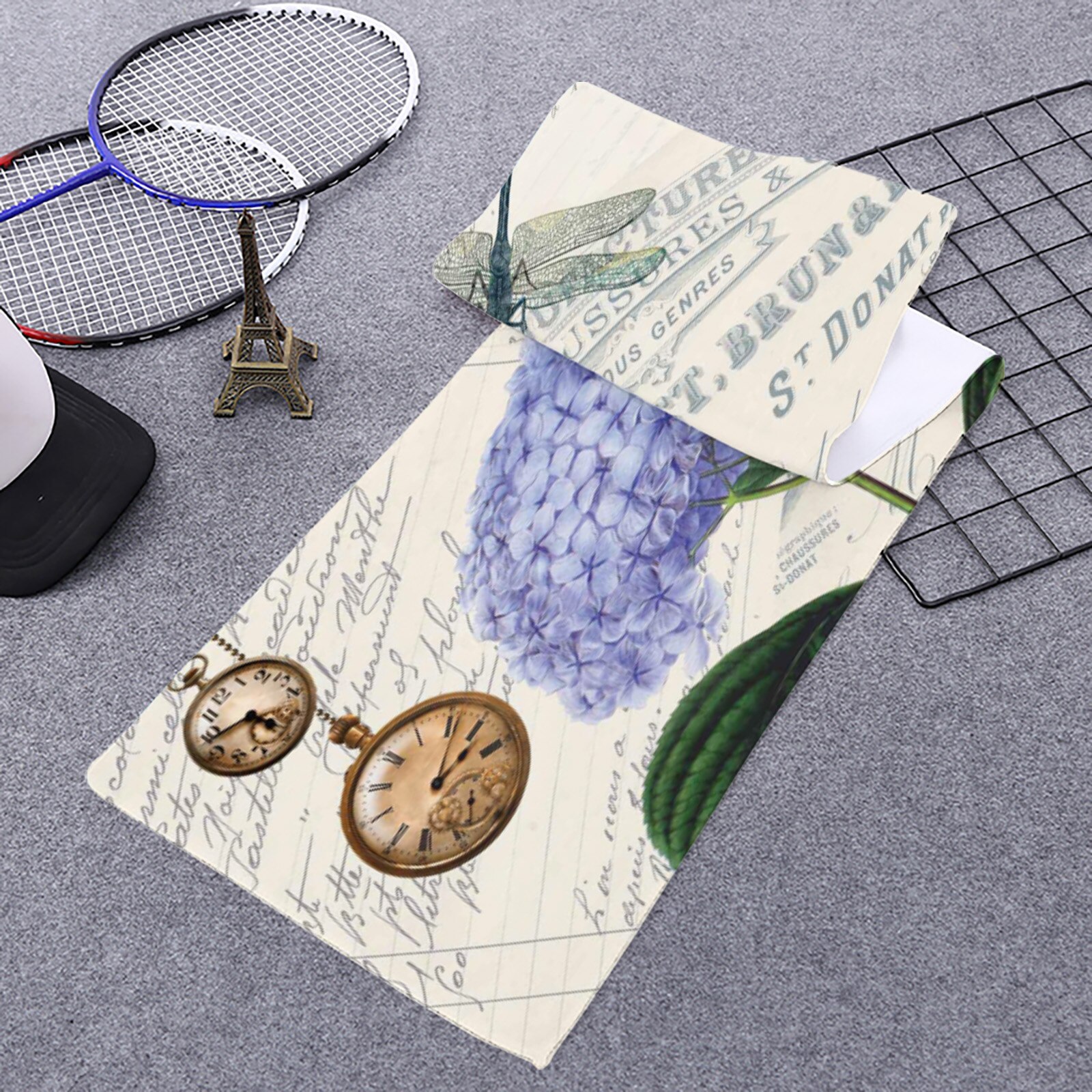 Paarse Bloem Dragonfly Klok Retro Badhanddoek Zwem... – Grandado