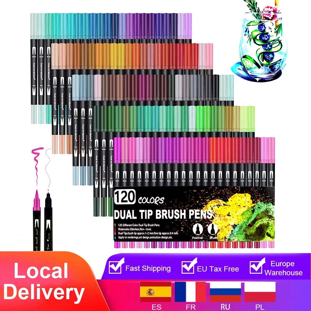 Watercolor Pen Brush Markers Dual Tip Fineliner Dr... – Vicedeal