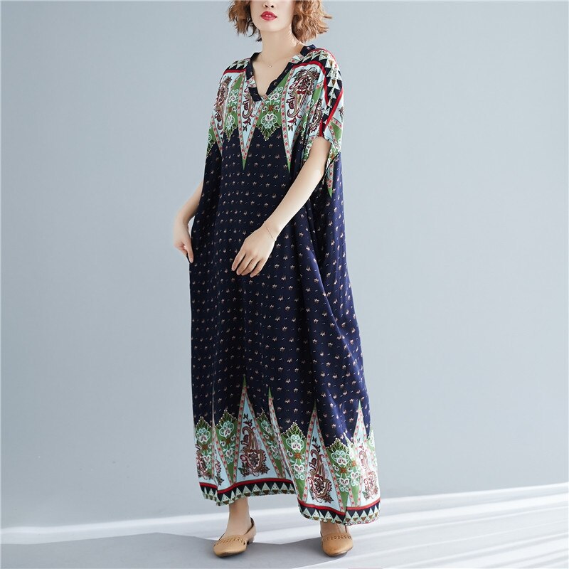 Boho Jurken Zomer Gewaad Vintage Femme V-hals Prin... – Grandado