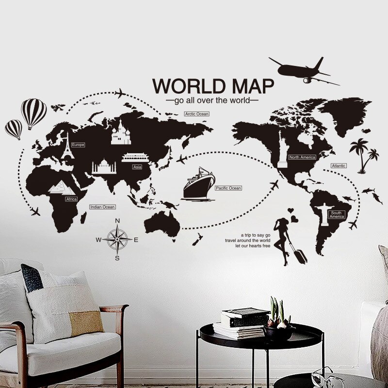 Wall Sticker Colorful Animal World Map Living Room... – Grandado