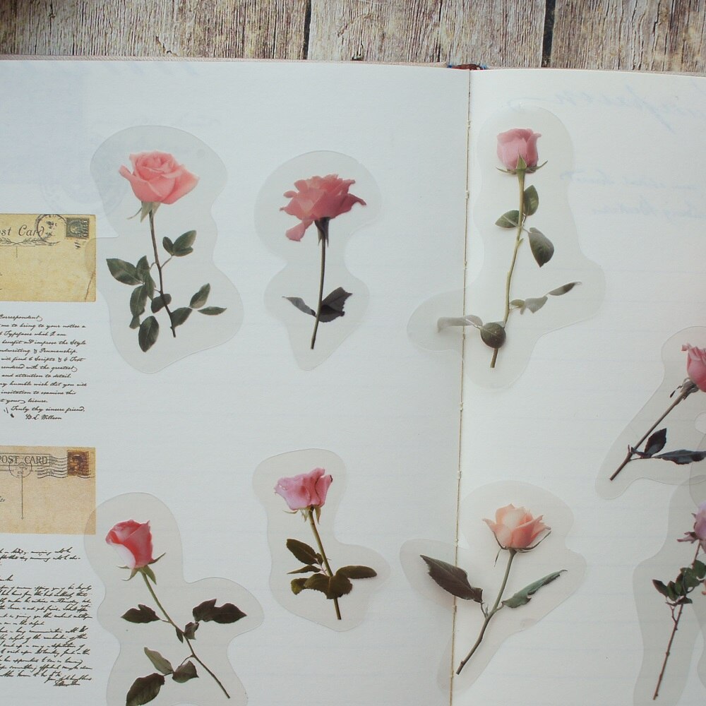 38pcs MIX Size Pink Monthly Rose Style PVC Sticker... – Grandado