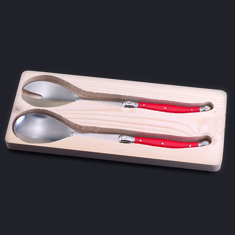 304 Stainless Steel Salad Spoons Set Red Handle Sc... – Grandado