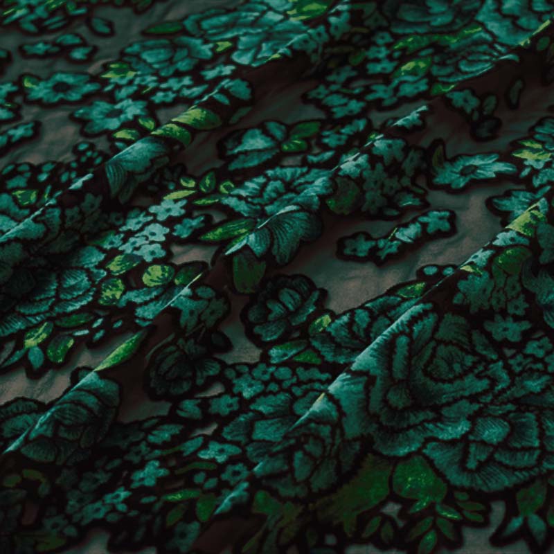 Green peony burnt-out velvet fabric for dress ткан... – Grandado