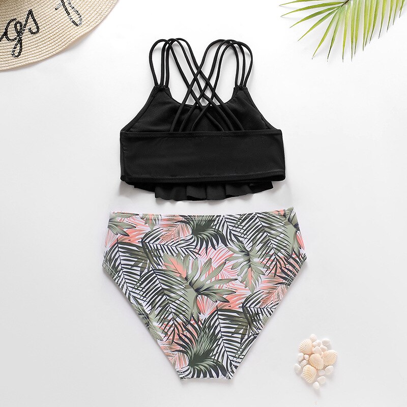 Baby Girl Swimsuit Swimwear Leaf-printed Teenage G... – Vicedeal