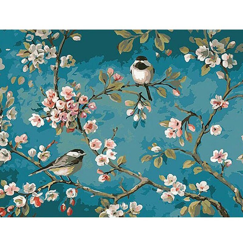 Birds With Flower DIY Oil Painting Paint By Number... – Vicedeal