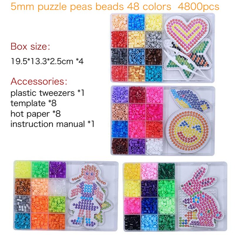 4800pcs/set 48Color Hama Beads 5mm DIY Pegboard To... – Vicedeal
