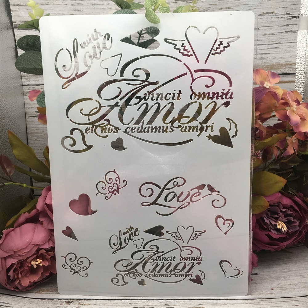 A4 29cm French Amor Love Heart DIY Layering Stenci... – Vicedeal