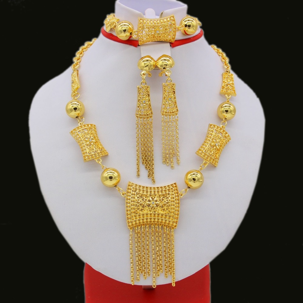 Dubai Jewelry Set Necklace/Earring/Bracelet Gold C... – Grandado