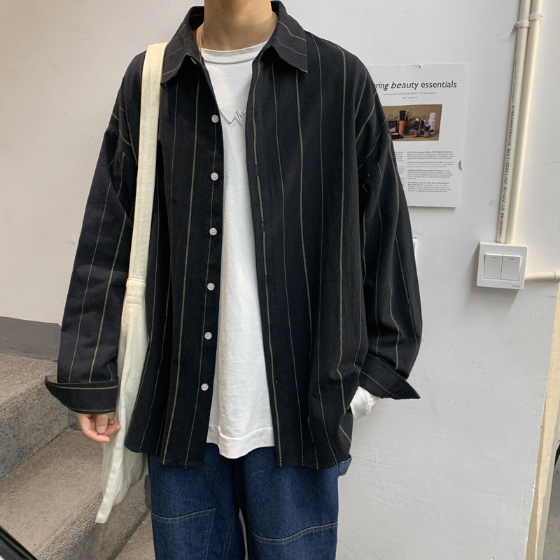 Herfst Katoen Gestreept Shirt Mannen Mode Jurk Shi... – Grandado