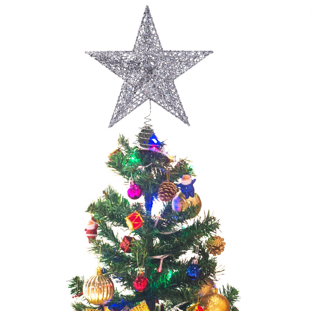 NICEXMAS 20cm Silver Star Tree Topper Exquisite Sh... – Grandado