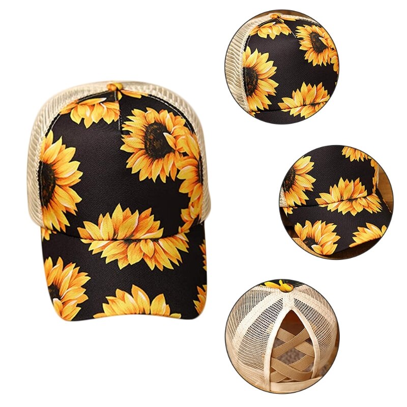 Women Sunflower Rainbow Stripes Print Baseball Cap... – Vicedeal
