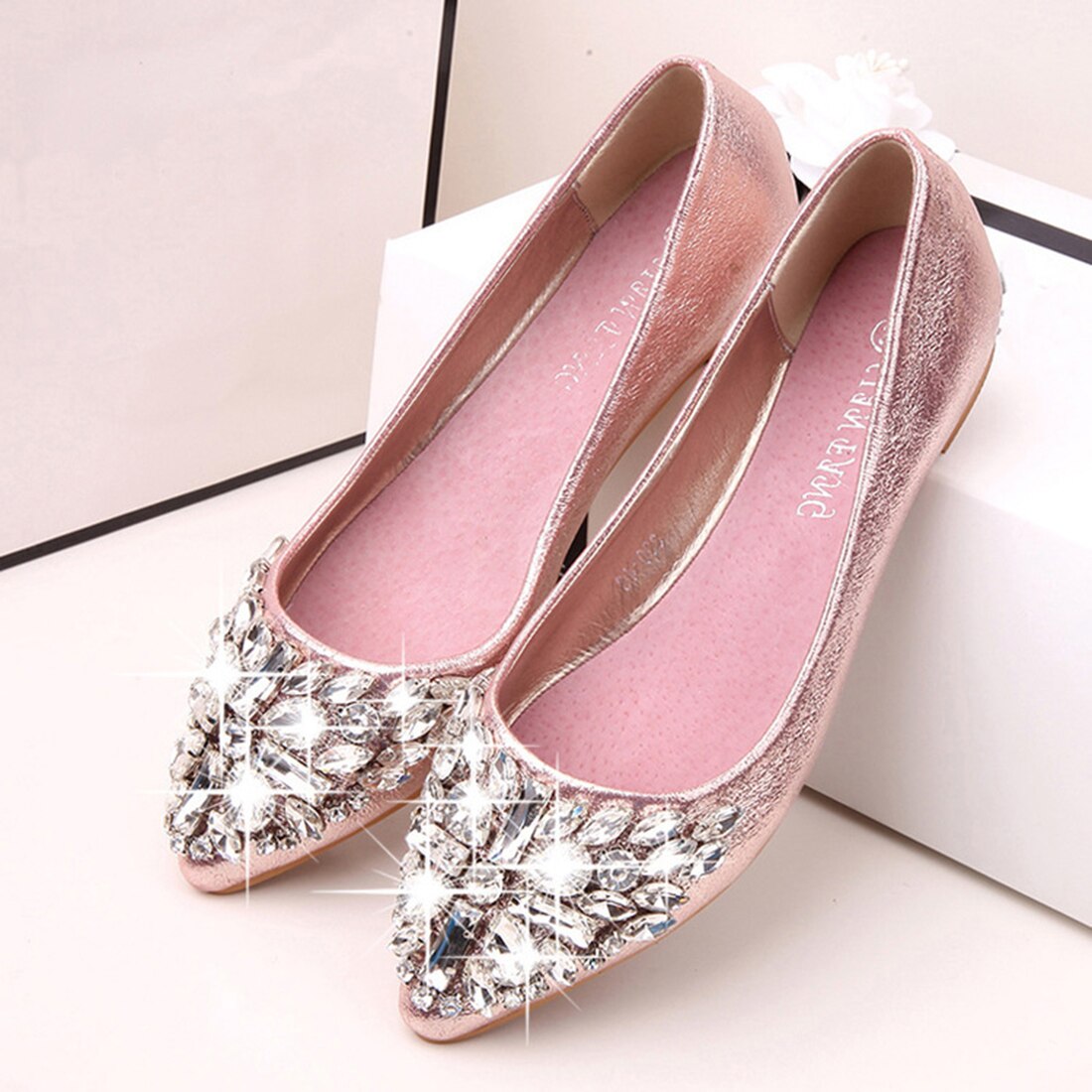 Women Flat shoes Shiny Crystal Ballet Shoes Pointy... – Vicedeal