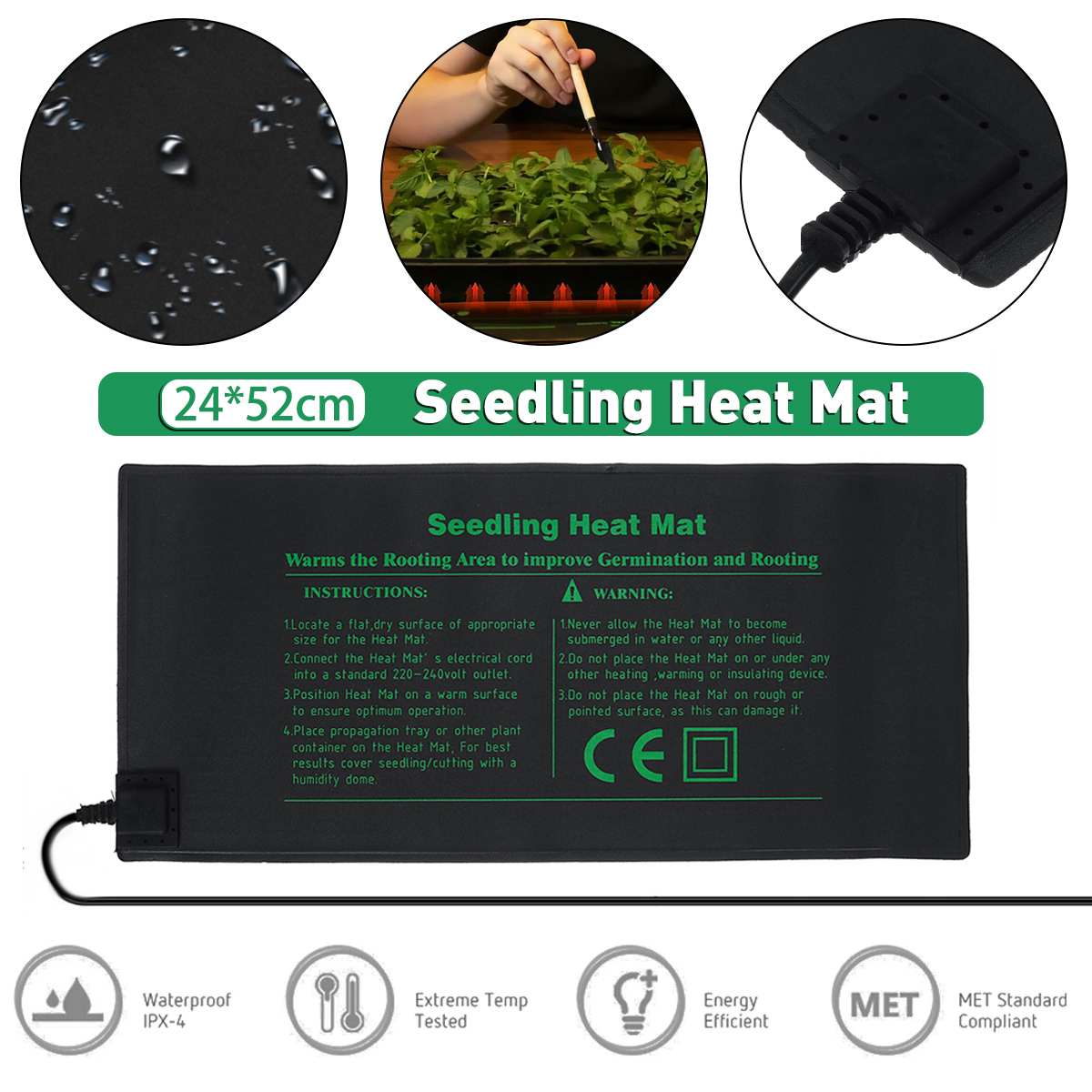 EU Plug Waterproof Heating Mat 24x52CM Plant Green... – Vicedeal