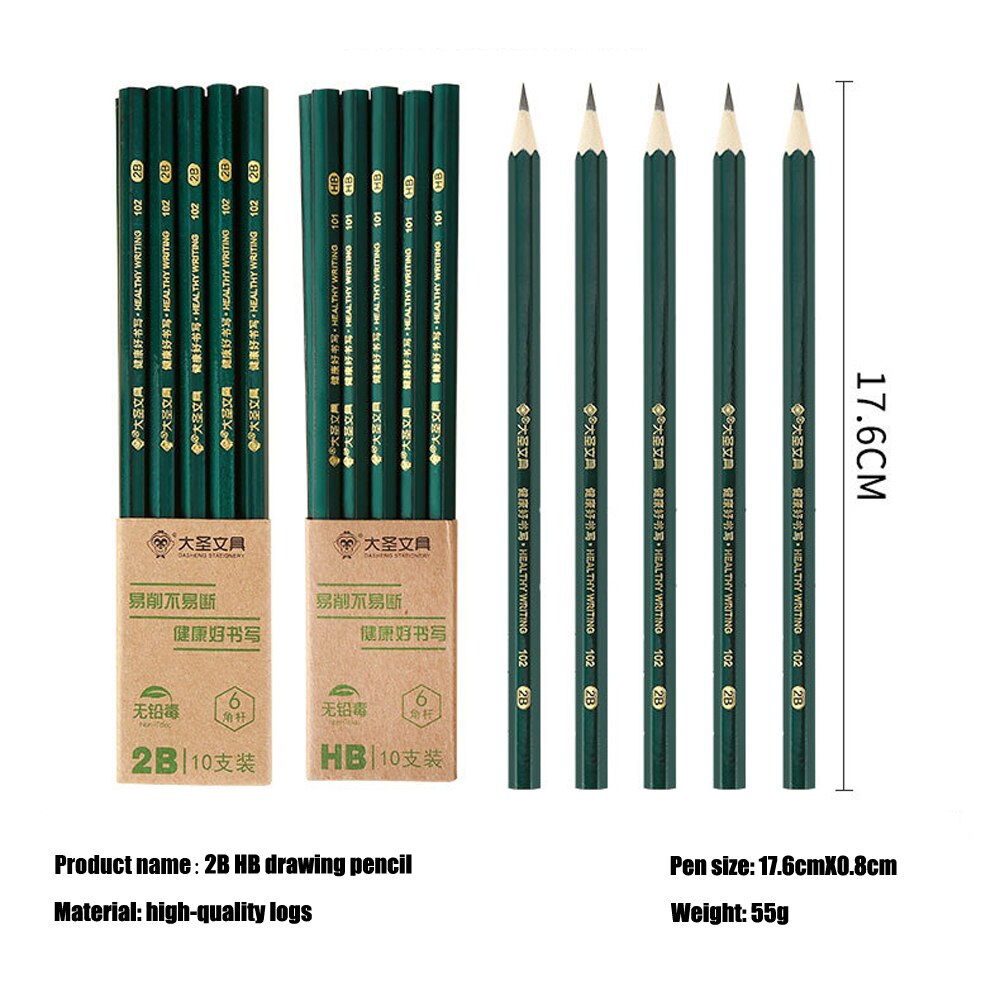 10 Pcs/set 2B HB Standard Sketch Pencil Set Wooden... – Grandado