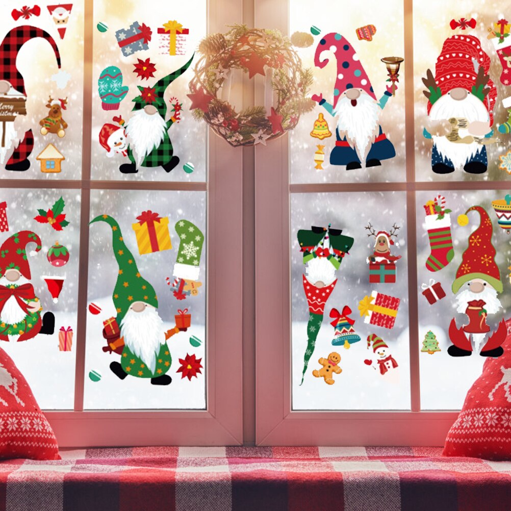8 Sheet/Set Christmas Window Clings Christmas Face... – Grandado
