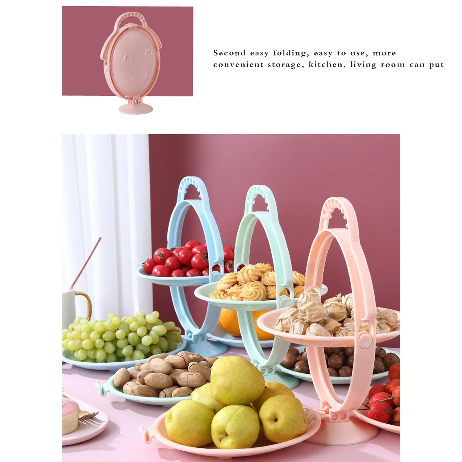 Folding Fruit Plate Double-Layer Smiley Vertical M... – Grandado